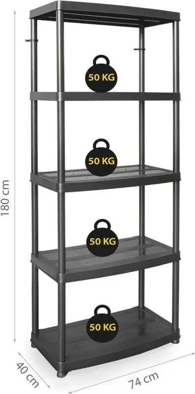 Plastový regál 180x74x40 cm 5 polic DRABEST RP50