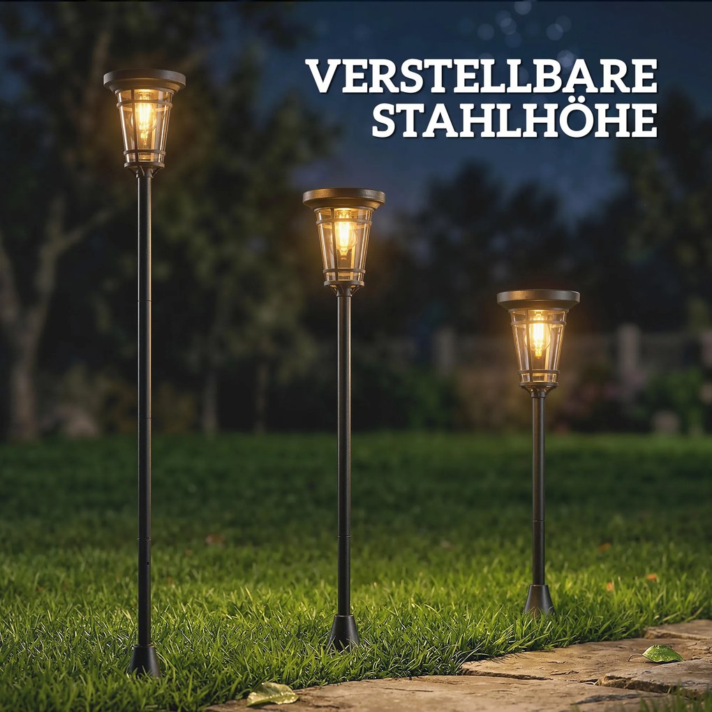 Outsunny Solární lucerna sada 2 stojacích lamp 180 cm s nastavitelnou výškou a 2 režimy jasu, spínač se světelným senzorem, IP44