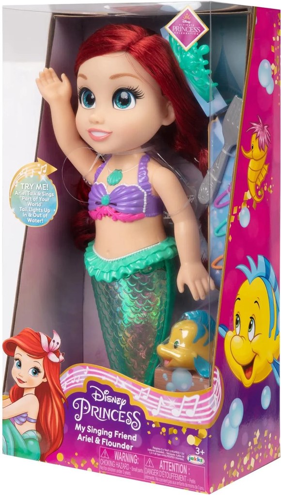Panenka jakks pacific disney princess zpívající panenka ariel a flounder – šupinka, 35 cm