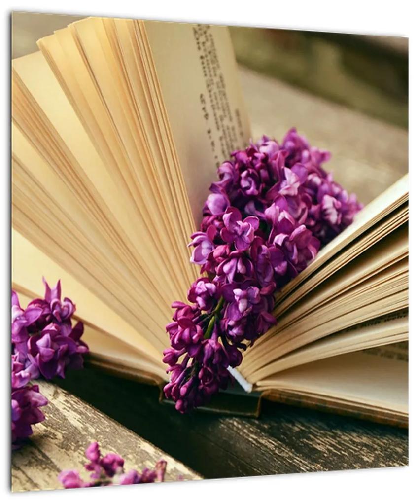 Obbraz knihy a fialové květiny (40x40 cm), 40 dalších rozměrů
