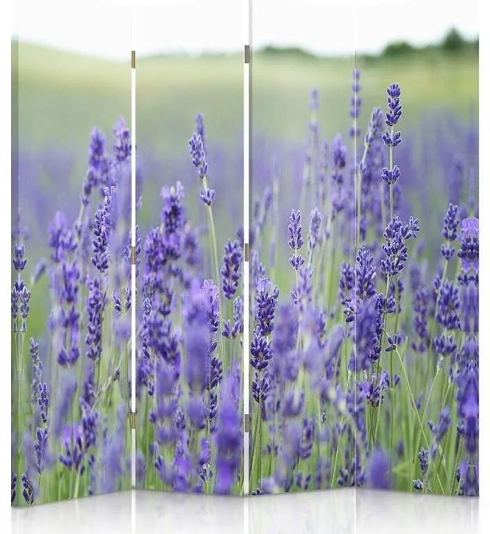 Ozdobný paraván Louka Pole Květiny Příroda - 145x170 cm, čtyřdílný, obustranný paraván 360°