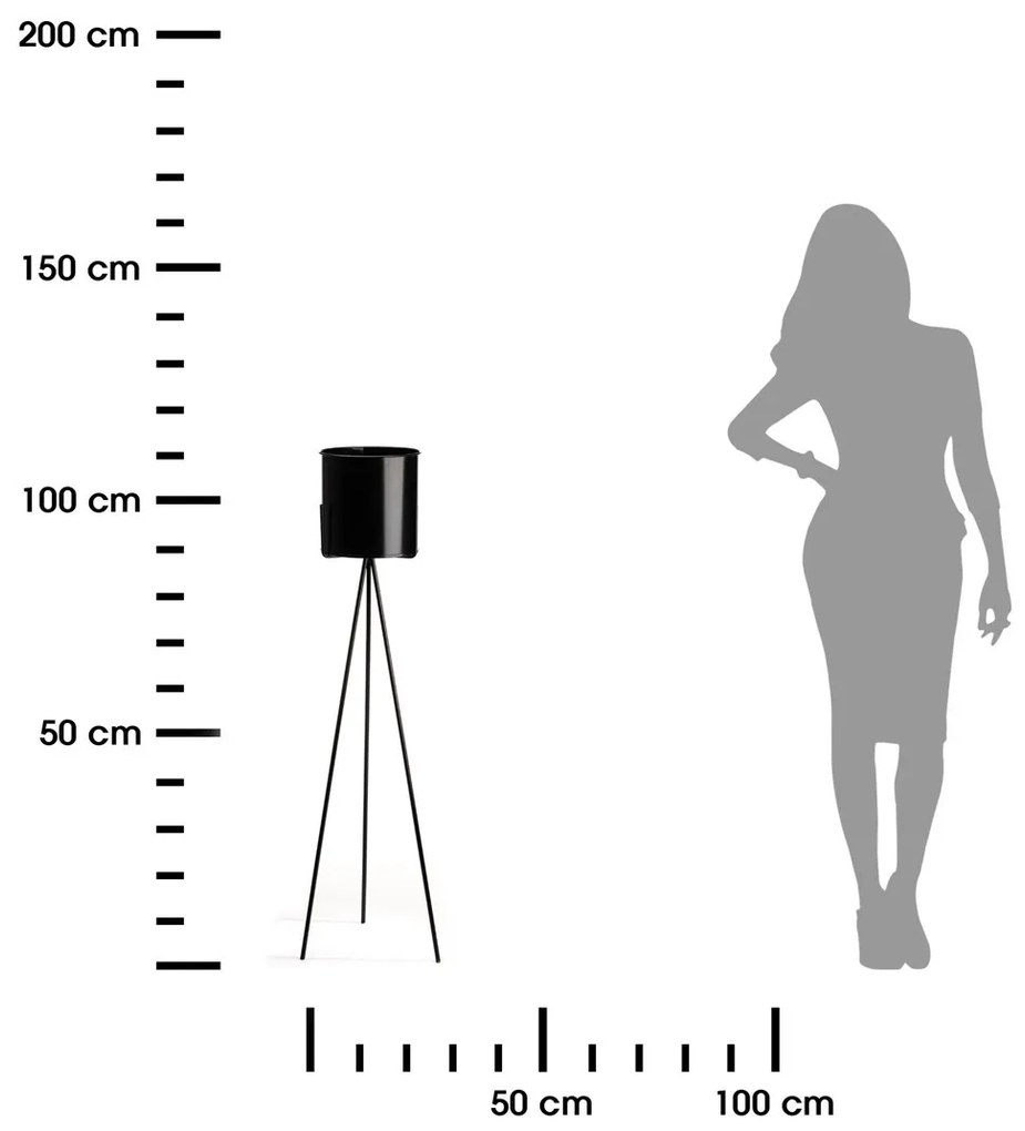 KOVOVÝ KVĚTINÁČ SE STOJÁNEM TRIPOD 110X25 CM ČERNÁ