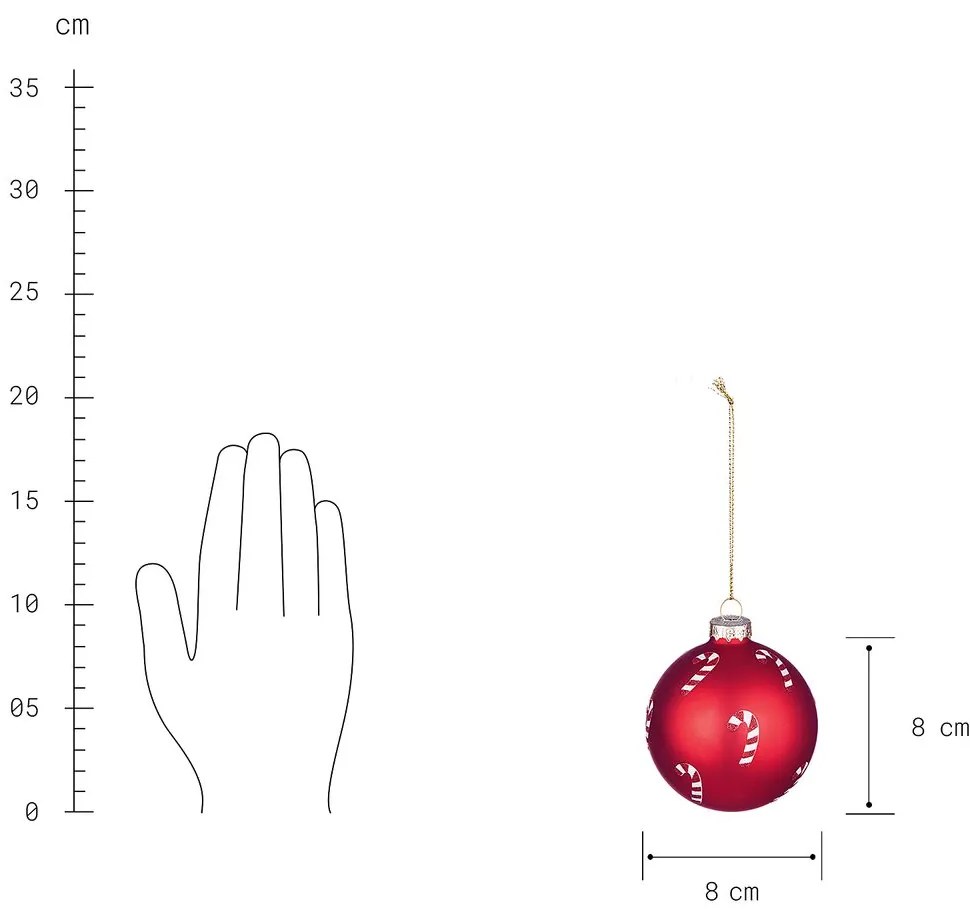 HANG ON Skleněná ozdoba Candy Cane 8 cm - červená