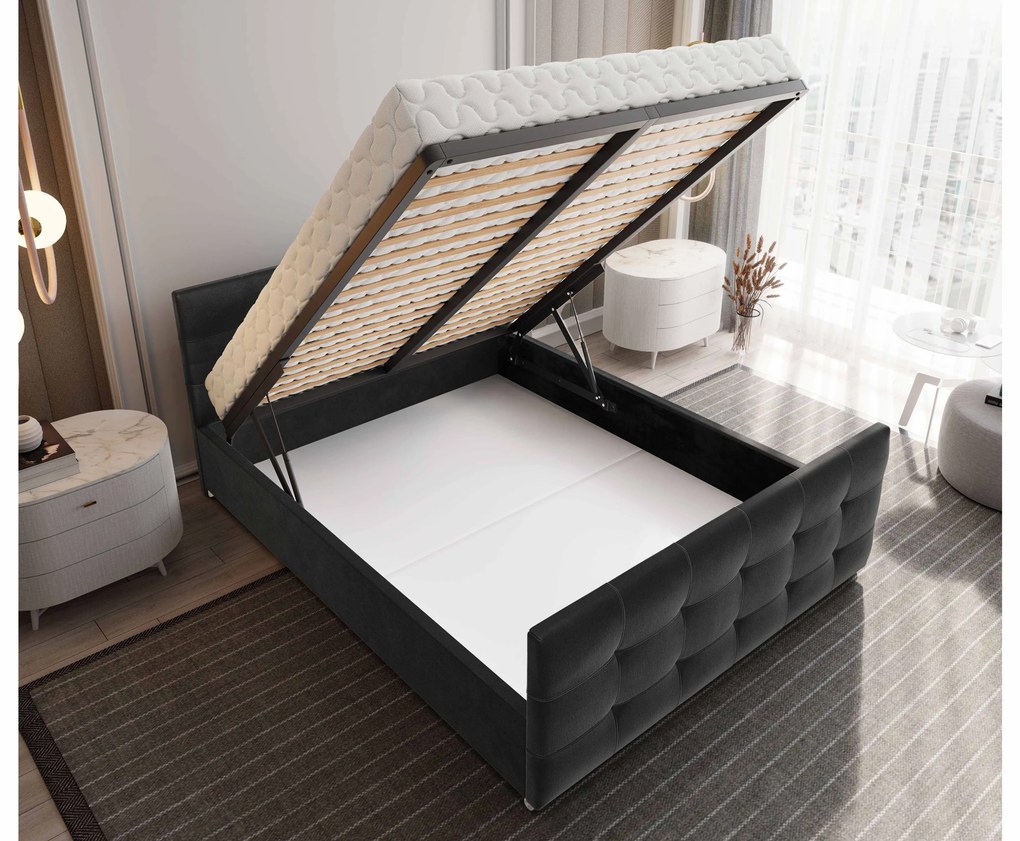 Manželská postel 160 cm Billie (černá) (s roštem a úložným prostorem). 1046824