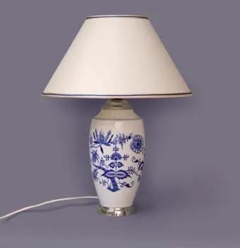 Lampa cibulák se stínítkem hladkým 47 cm originální cibulákový porcelán Dubí (70558)
