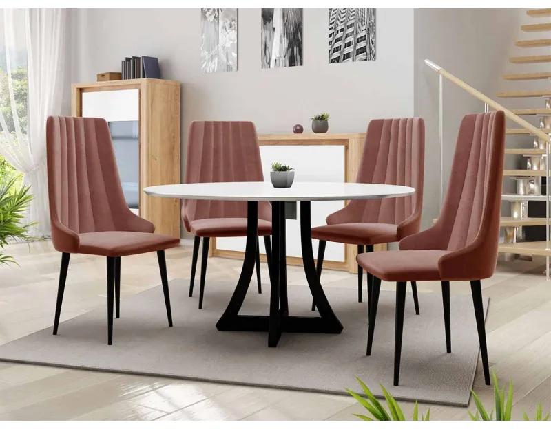Kulatý stůl Dagerto FI 120 se 4 židlemi ST93 03, Barva: bílý lesk / černý lesk, Potah: Magic Velvet 2250