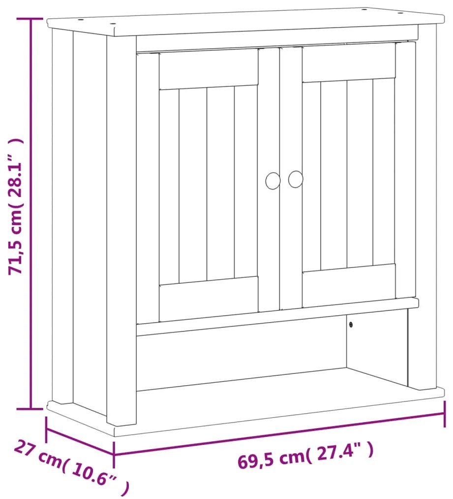 Nástěnná koupelnová skříňka BERG bílá 69,5x27x71,5 cm borovice - Default Title