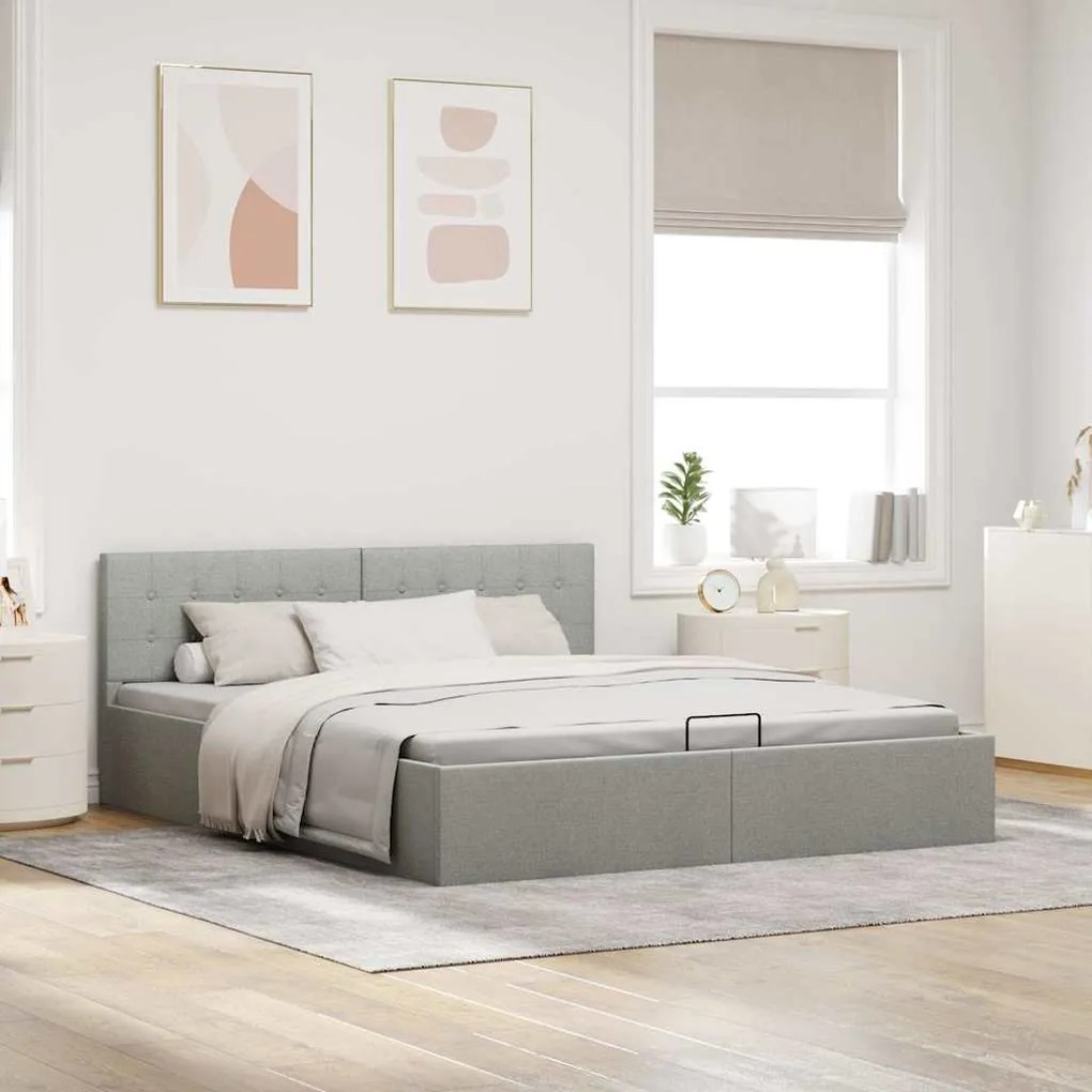 Zvedací rám postele úložný prostor světle šedý textil 160x200cm 285580