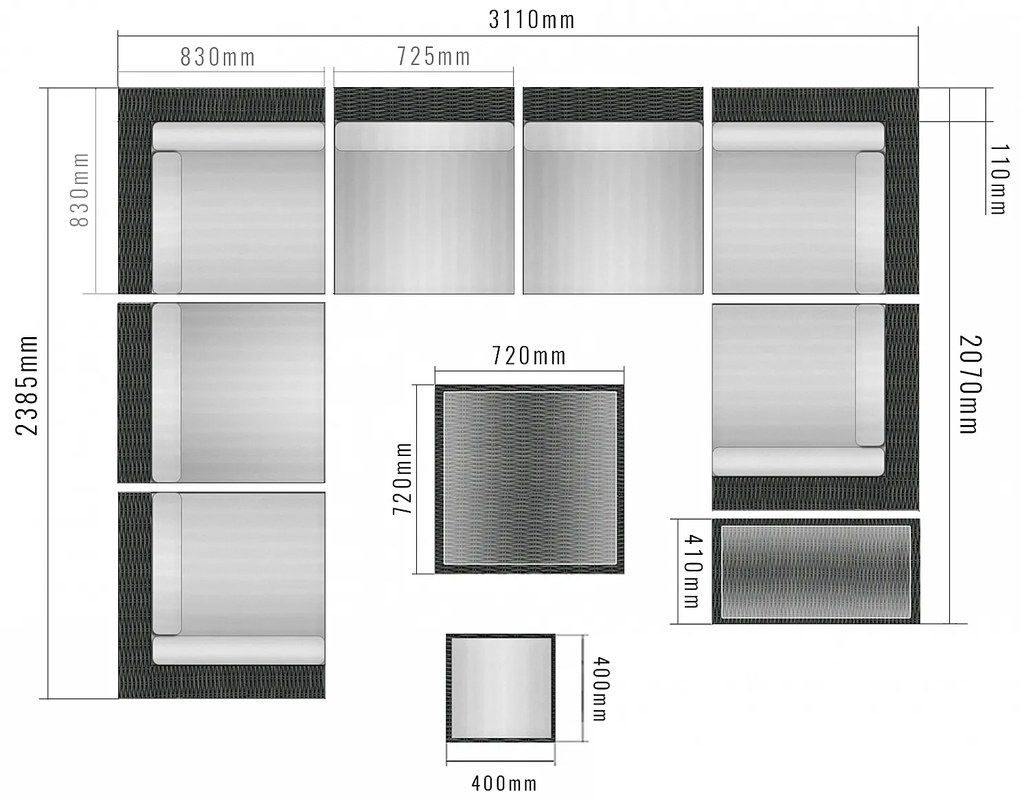 DEOKORK Ratanová variabilní sestava SEVILLA pro 8 osob (antracit)