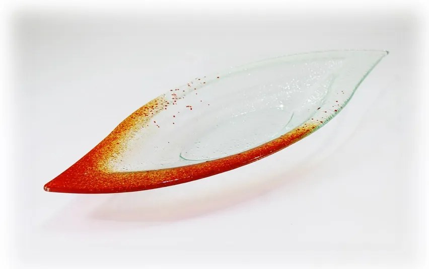 BDK-GLASS Skleněná mísa LIST 47x19cm - oranžový dekor