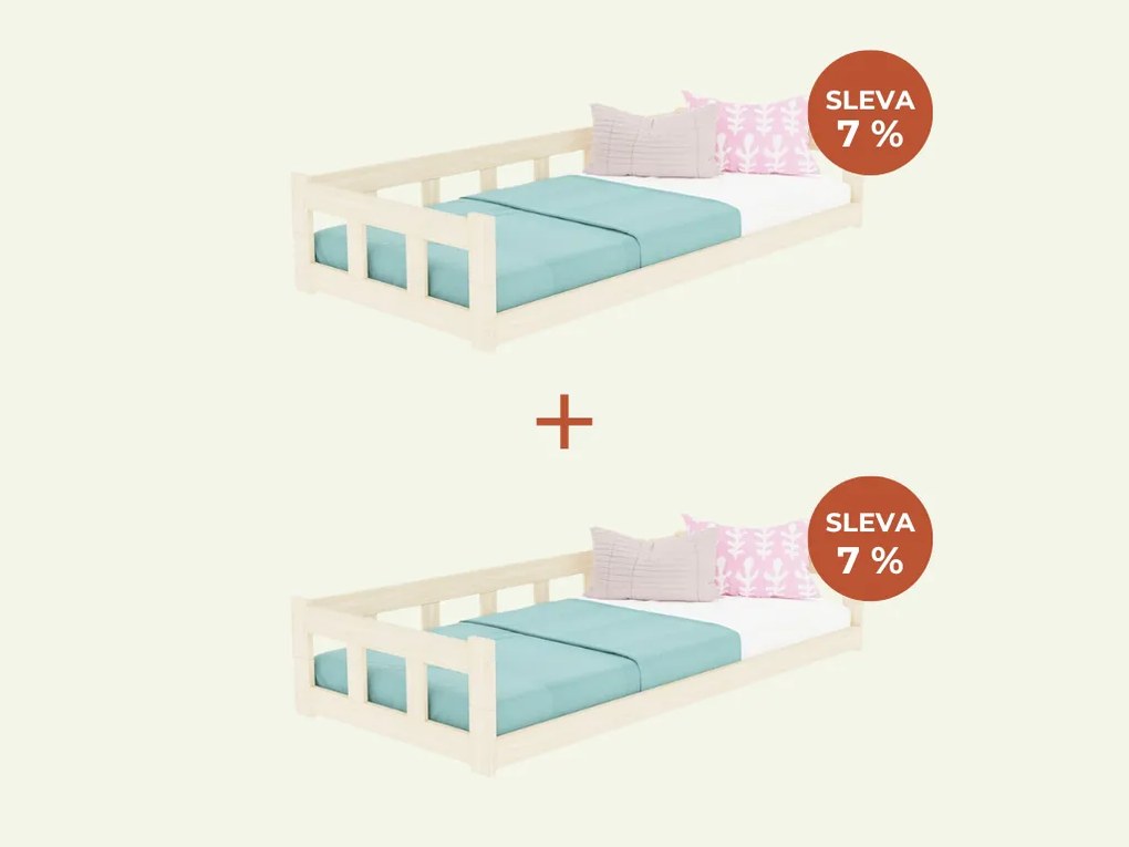 Benlemi Nízké postele FENCE 4v1 s otevřeným vstupem pro dvě děti Zvolte barvu: Šalvějová zelená, Zvolte rozměr: 90x200 cm