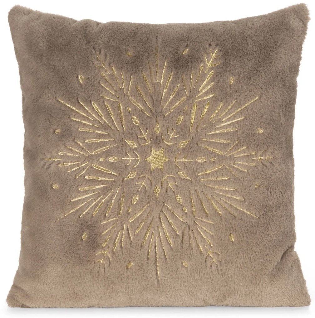 CHLUPATÝ VÁNOČNÍ DEKORAČNÍ POVLAK NA POLŠTÁŘ SNOWFLAKE 45X45 CM BÉŽOVÁ