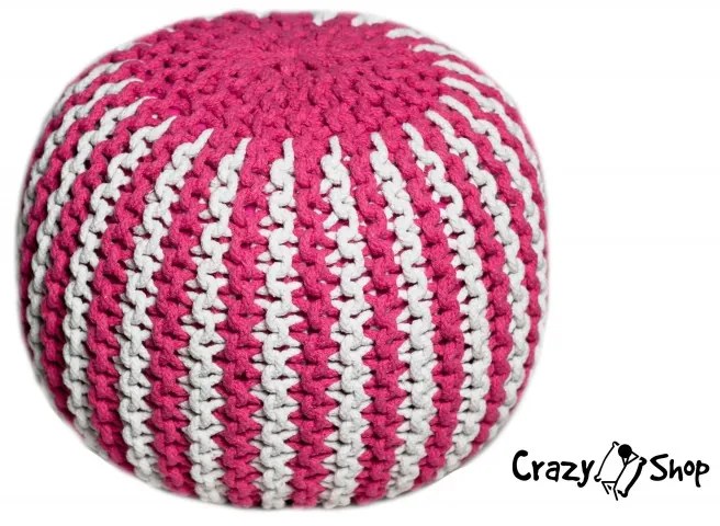 Pletený puf CRAZYSHOP TWIN, růžovo-bílá (ručně pletený)