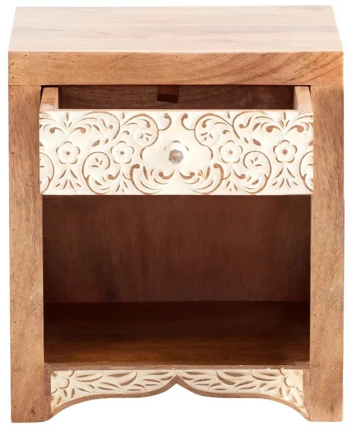 furniture-nabytek.cz - Masivní noční stolek Delmar z mangového dřeva, lakovaný, hnědý – 40×40×45 cm