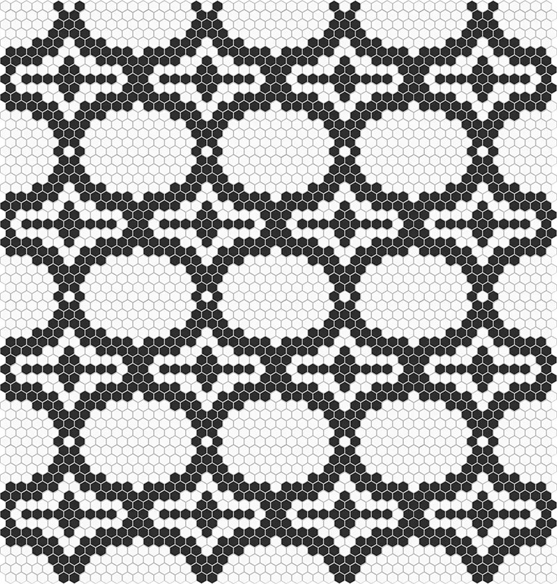 Hisbalit Skleněná mozaika bílá; černá; černo-bílá Černobílá Mozaika ADAGIO 2,3x2,6 (33,3x33,3) cm - HEXADA