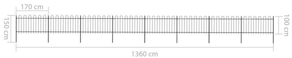 vidaXL Marketos Zahradní plot s obloukem nahoře ocelový 1426 x 100 cm černý