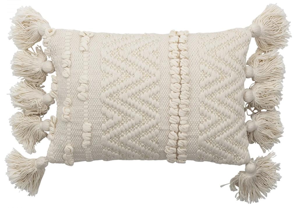 Bloomingville Bavlněný polštář s výplní Inas 35x20 cm, bílá barva, textil