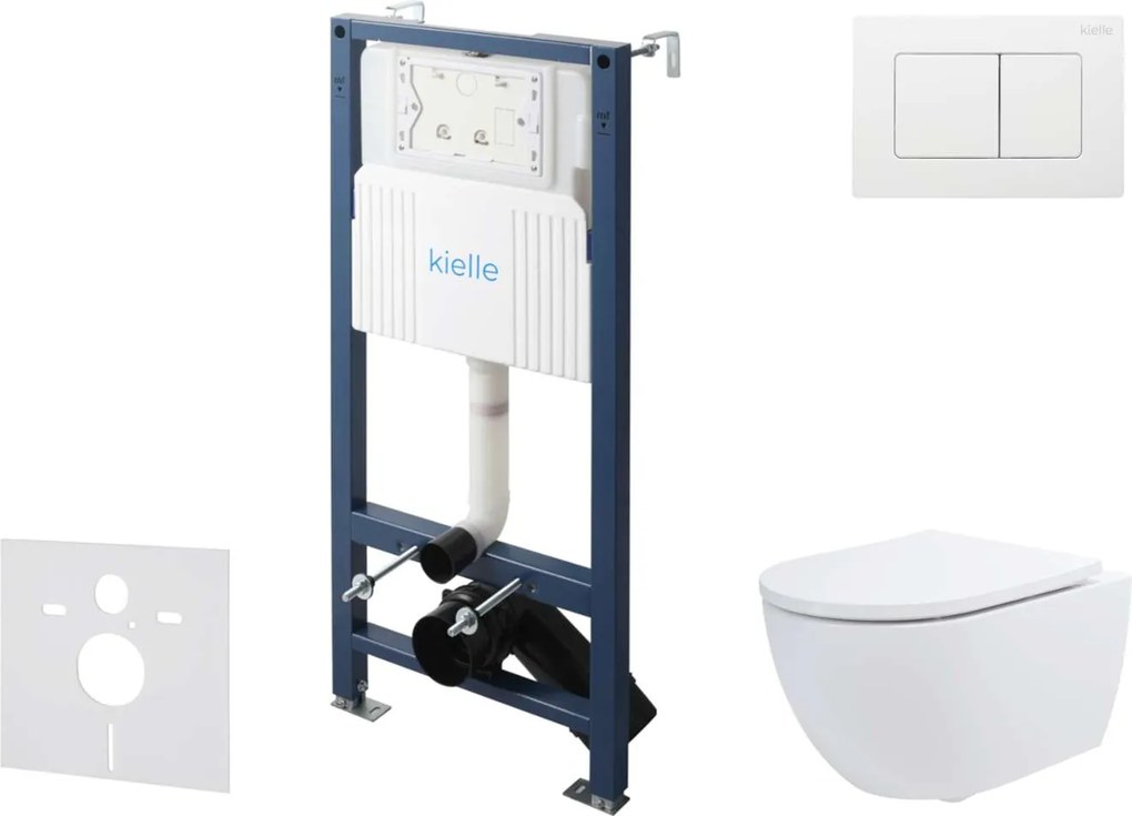 kielle Genesis New - Set předstěnové instalace, klozetu Oudee, Vortex Rimless+, sedátka softclose a tlačítka Gemini New III, lesklá bílá 30502SS16