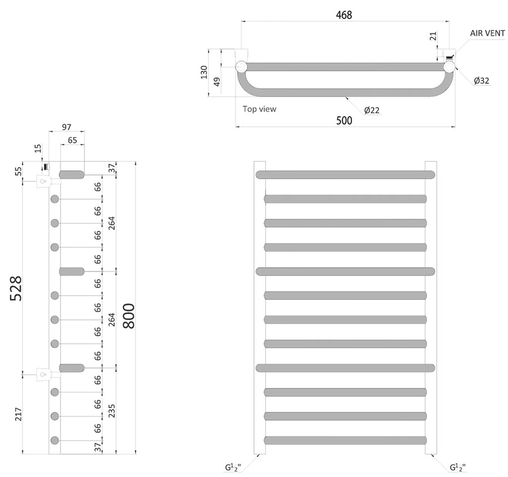 Sapho Sapho, MANISA topné těleso 500x800mm, se třemi madly pro ručník, chrom, IZ110