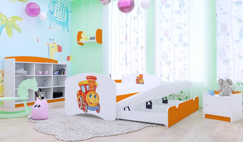 Svět pokojů Dětská postel Kevin pro dvě děti - lokomotiva + matrace zdarma Barva: Bílá, Rozměr: 160x80 cm, Zábrana: NE