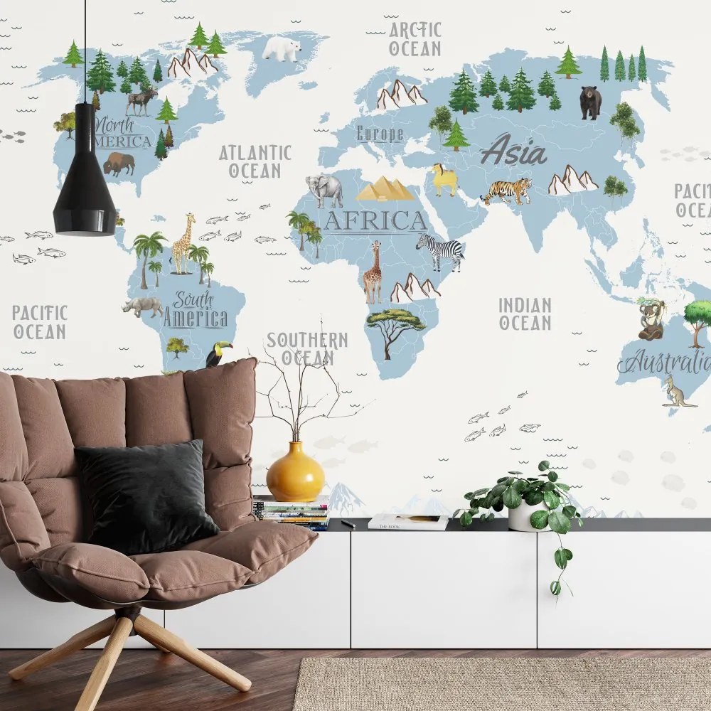 Fototapeta Animals World Map For Kids Wallpaper Design Hladký vinyl 360x240