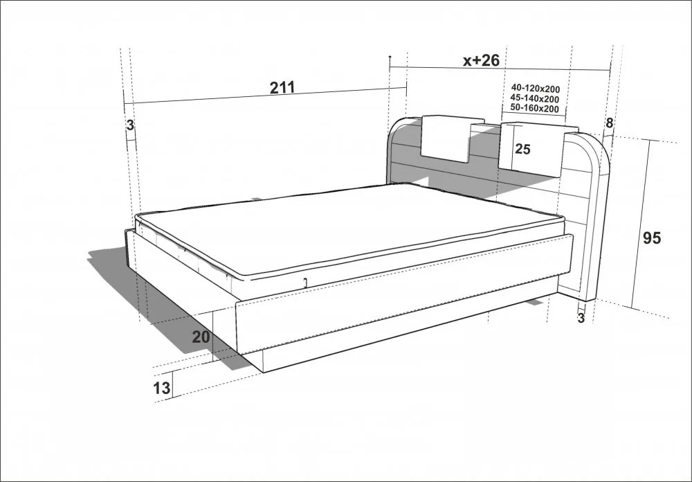 Postel Sense z masivního dřeva Jasan 200x200