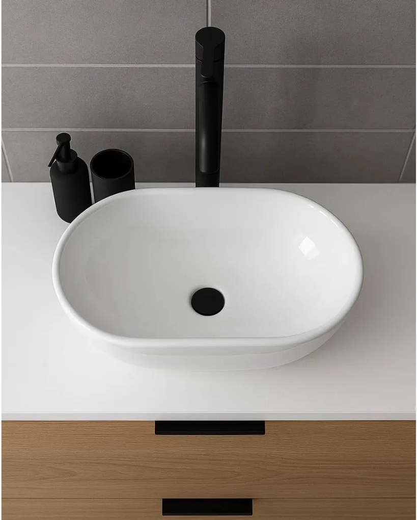 Erga Della, umyvadlo na desku 475x340x140 mm, bílá lesklá, ERG-V03-DELLA48-WH