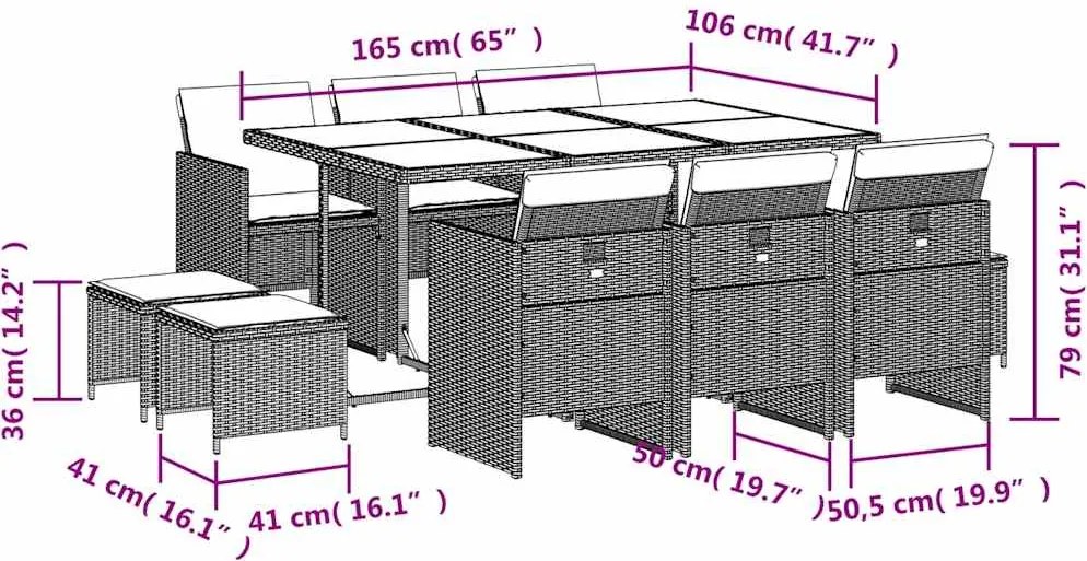 11dílný zahradní jídelní set s poduškami hnědý polyratan 3210609