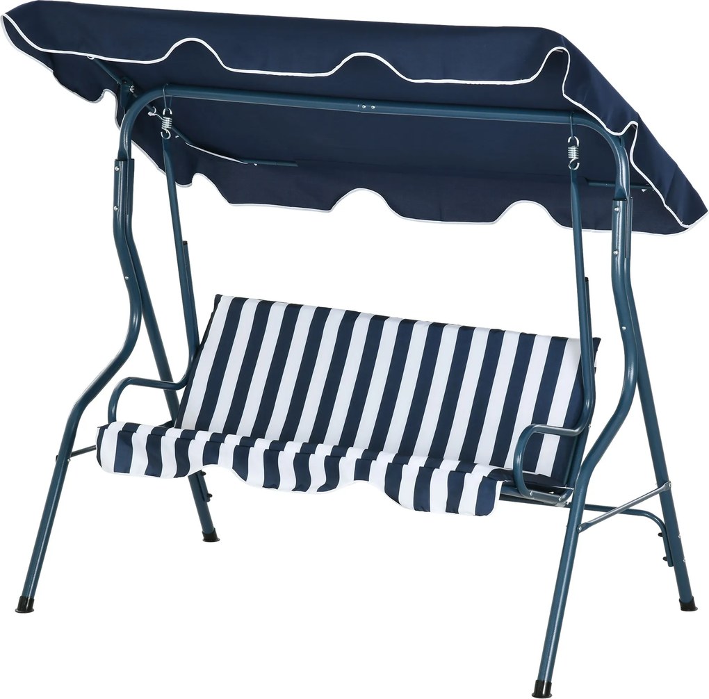 Zahradní houpačka Outsunny pro 2-3 osoby s nastavitelnou voděodolnou stříškou a ocelovým rámem 170x110x153 cm Modrá | Aosom