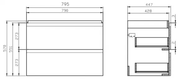 Cersanit S801-221-DSM - Závěsná koupelnová skříňka s umyvadlem MODUO 80 cm bílá