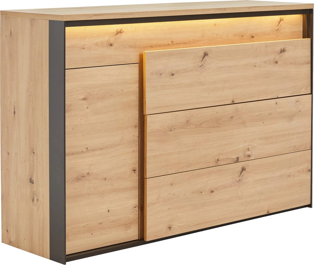 XXXLutz ŠIROKÁ KOMODA, černá, dub artisan, 130/90/41 cm Hom`in - Široké komody - 000589000523