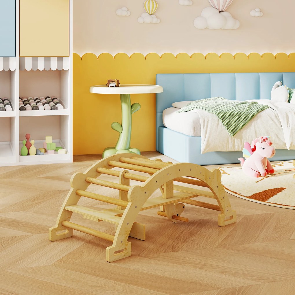 AIYAPLAY Montessori prolézačka pro vnitřní použití, dřevěný prolézací oblouk 2 v 1, pro děti od 2 do 4 let, 110x52x45 cm, přírodní dřevo