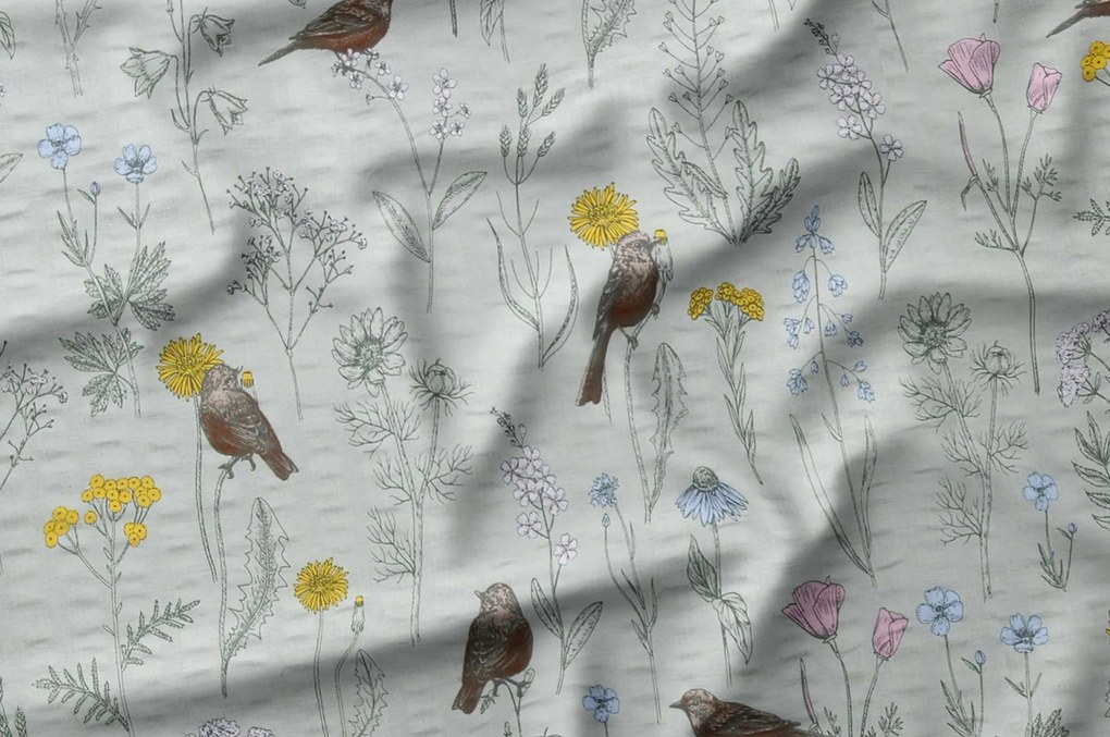 Krepový povlak na polštář Ptáčci v kvítí - mint Velikost: 70 x 90