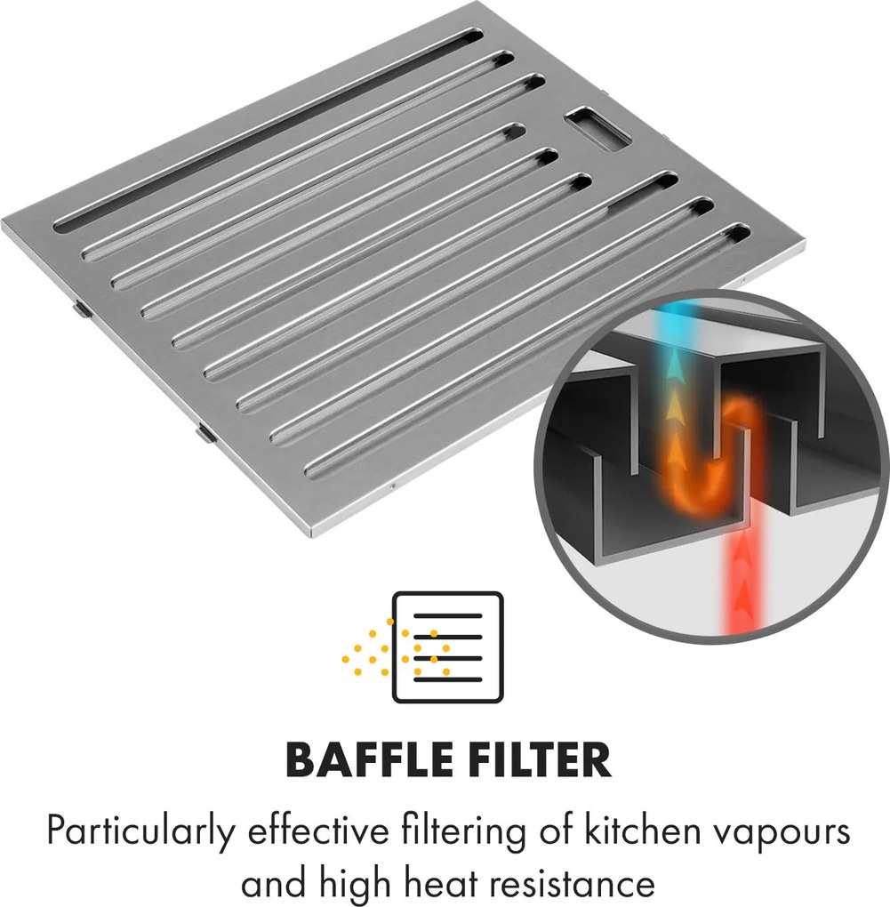 Klarstein Corvette Americana, digestoř, 60 cm, podskříňková, 306 m³/h, nerezová ocel, černá