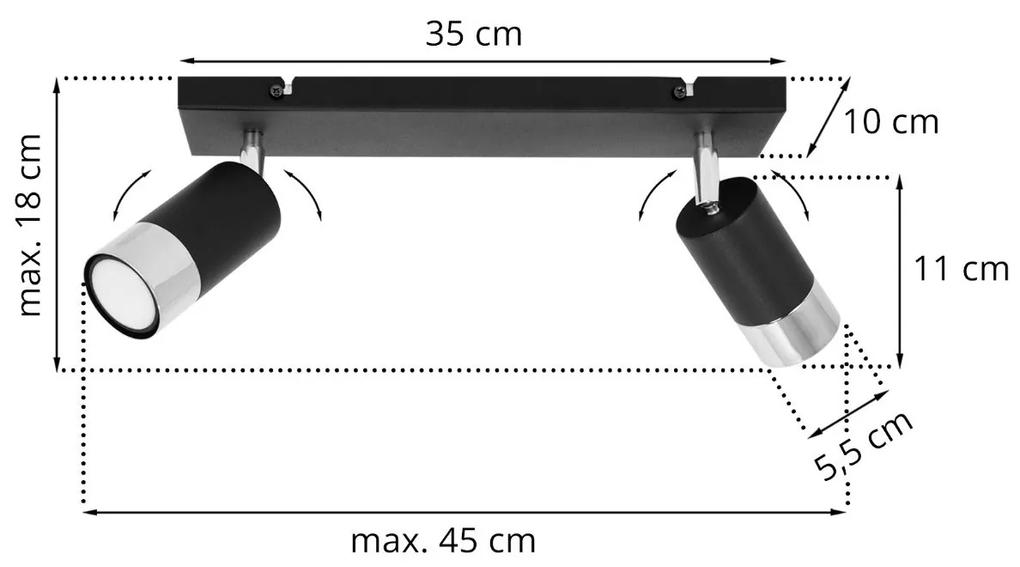 Stropní svítidlo HUGO, 2x černé/chromové kovové stínítko, (možnost polohování)