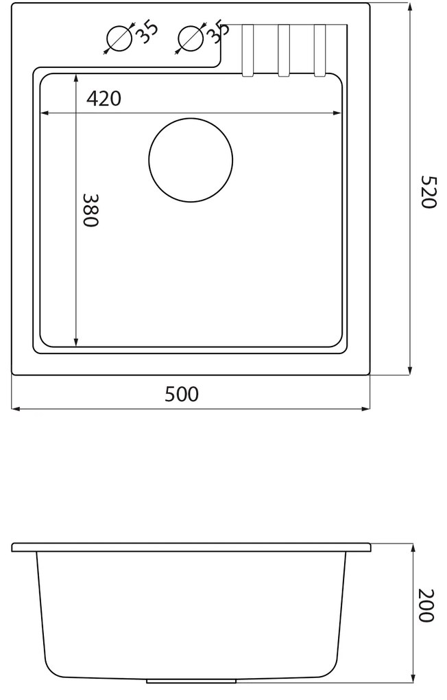 Sapho granitový dřez mono 50 x 52 cm vestavný bez odkapu taupe béžová GR1042
