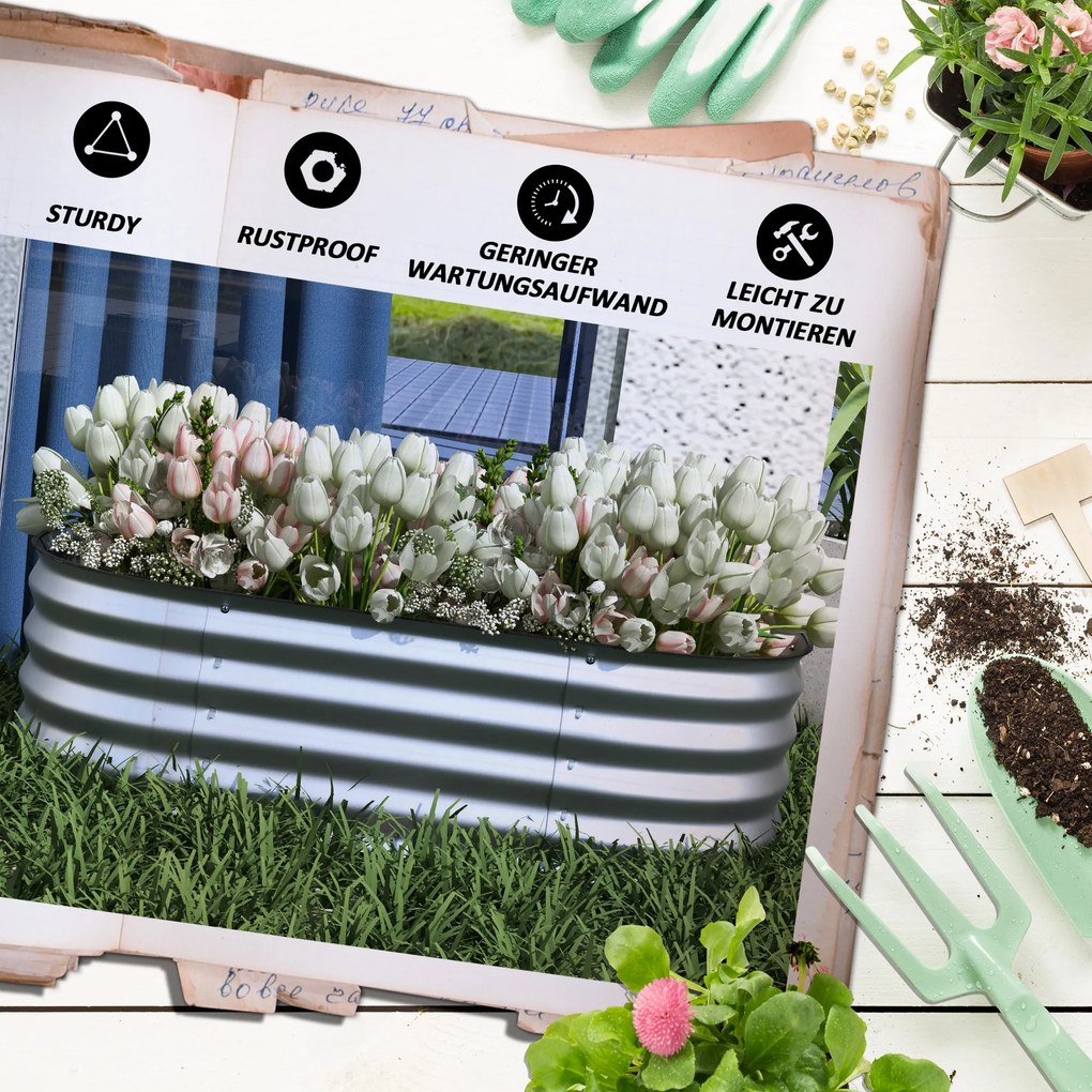 Outsunny vyvýšený záhon kovový 105x62x30cm květináč zeleninový záhon DIY květinový truhlík s otevřeným dnem bylinkový záhon pro zahradu balkon stříbr…