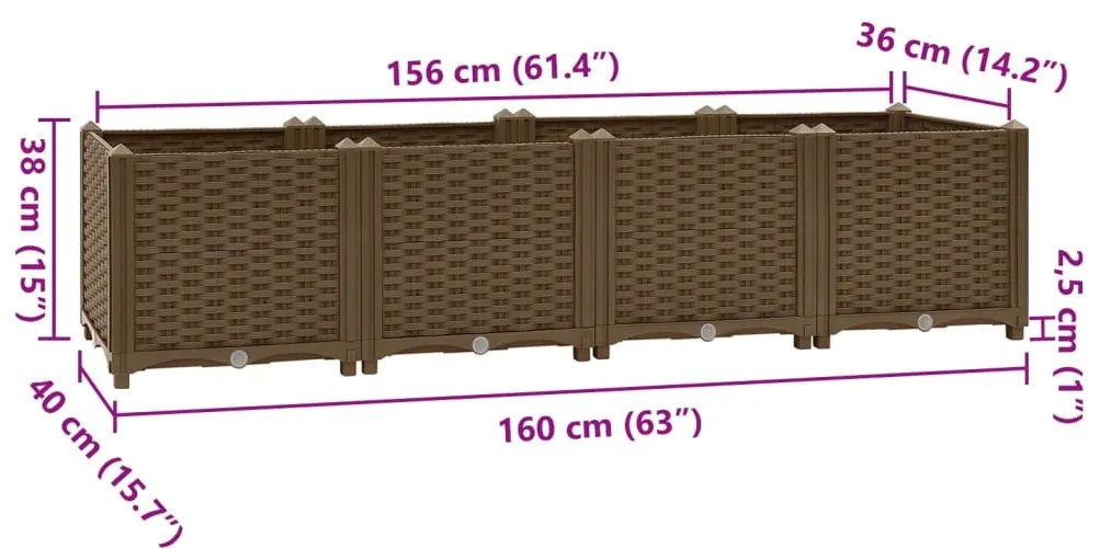 vidaXL Marketos Vyvýšený záhon 160 x 40 x 38 cm polypropylen