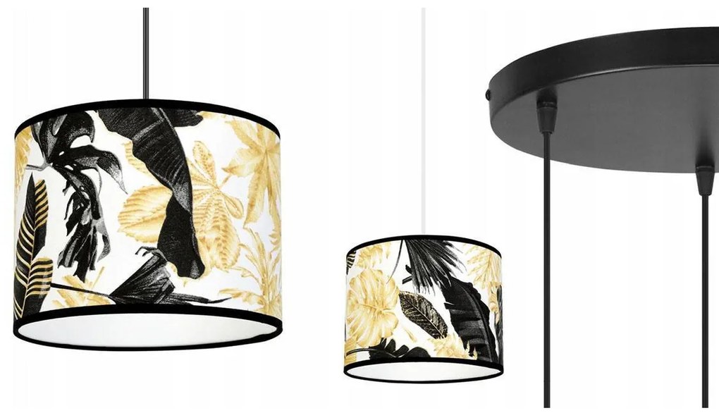 Závěsné svítidlo Gold Flowers, 3x bílé textilní stínítko s květinovým vzorem, (výběr ze 2 barev konstrukce), o
