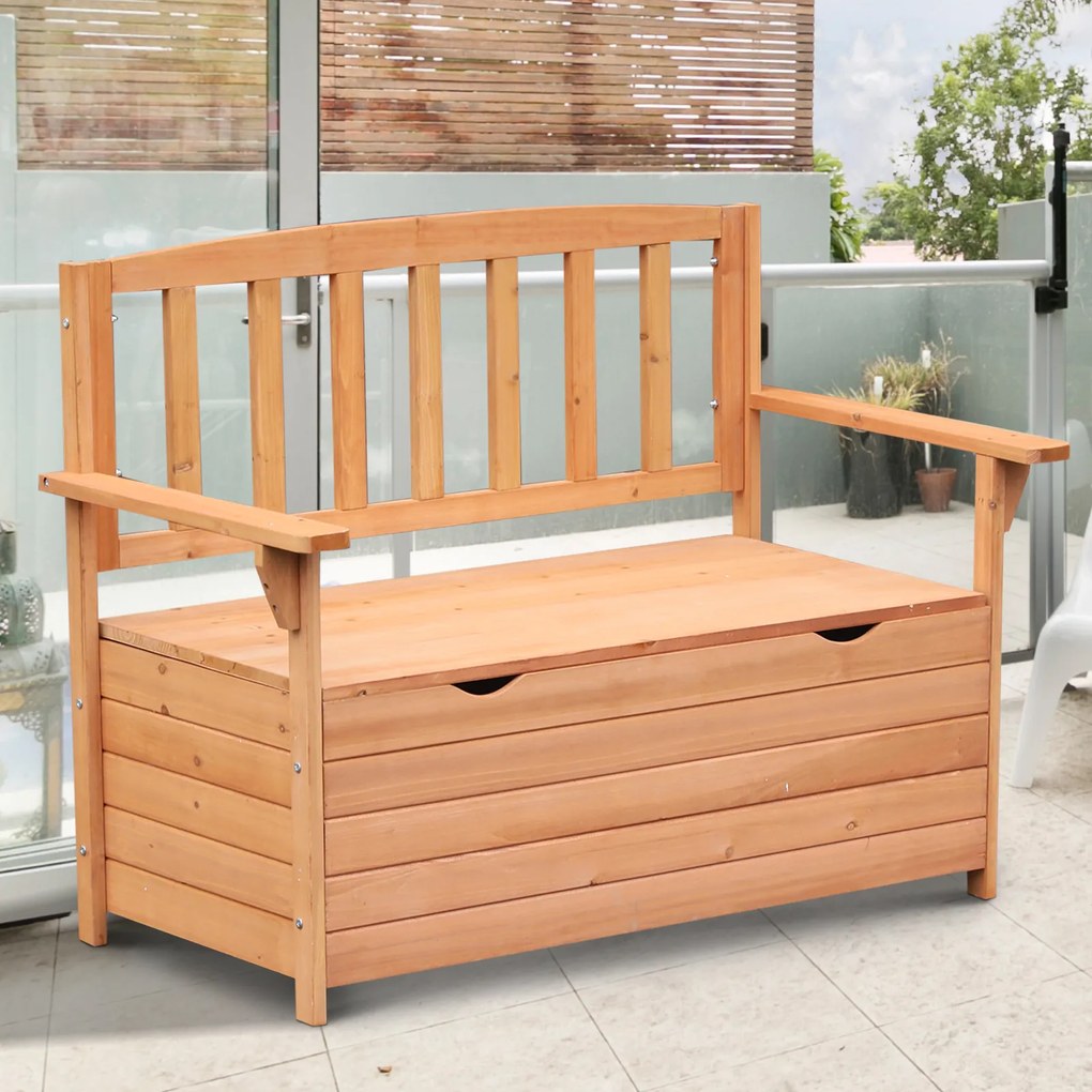 Outsunny zahradní lavička z borovicového dřeva s úložným prostorem, rozměry 112D x 58Š x 84V cm