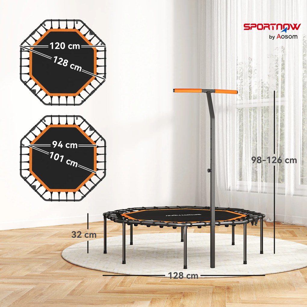 SPORTNOW Fitness trampolína, tréninková trampolína s nastavitelnou rukojetí, stabilní a tichá, pro interiér, ocel, oranžová