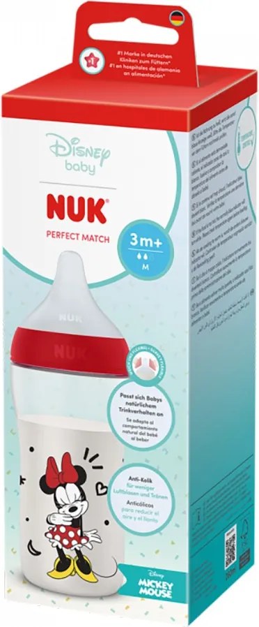 Kojenecká láhev NUK Perfect Match s kontrolou teploty Disney Minnie 260 ml red