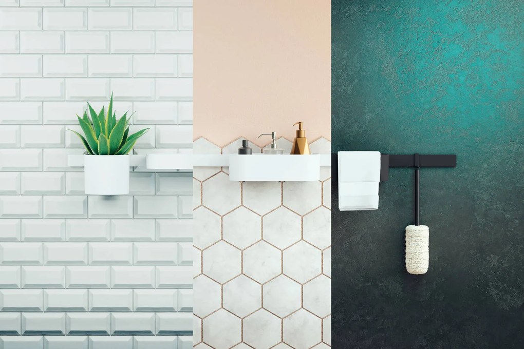 Hansgrohe WallStoris, sada sprchové hlavice 105, 3 proudy, termostatu a koupelnových doplňků, černá matná, 24250670