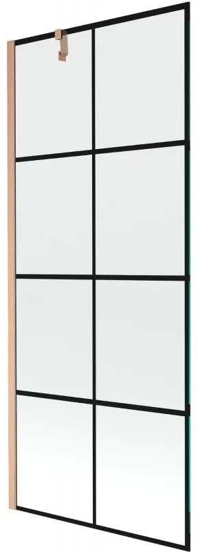 Mexen Next, 1-křídlová vanová zástěna 80 x 150 cm, 6mm čiré sklo - černý vzor, měděná matná, 895-080-000-00-70-77