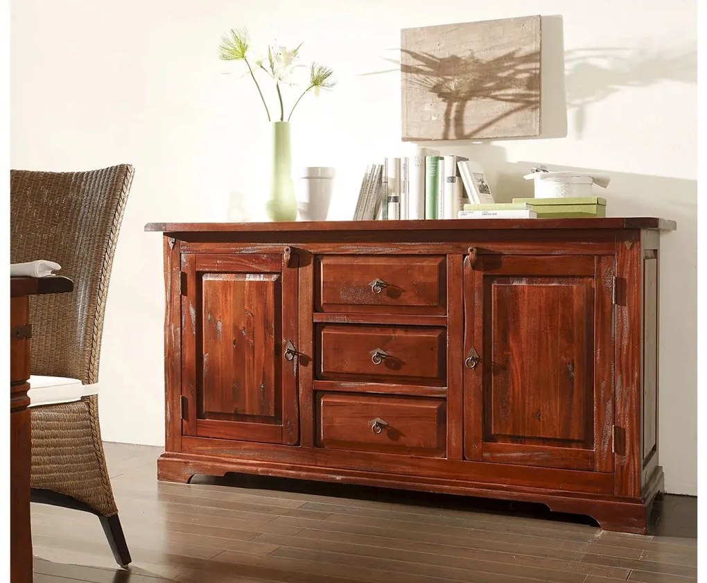 furniture-nabytek.cz - Masivní komoda Catello z borovice, lakovaná, hnědá – 170×50×90 cm