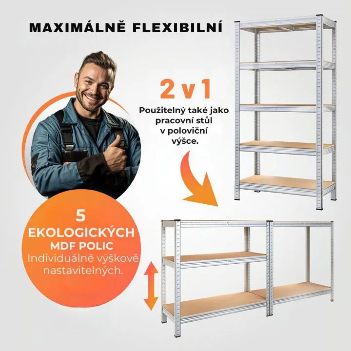 Regál s vysokou nosností HEAVY, max. 875kg, 90x40x180cm, stříbrná Jurhan