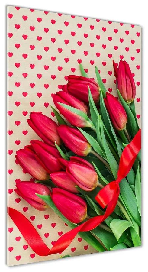 Wallmuralia Fotoobraz na skle Červené tulipány 60x120 cm
