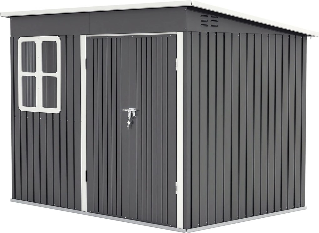 Outsunny Kovová Kůlna na Nářadí 4,13 m² 260 x 177 x 190 cm Skladovací Kůlna s Oknem, Šikmou Střechou a Zámkem, Voděodolný Zahradní Dům na Zahradu | Ao