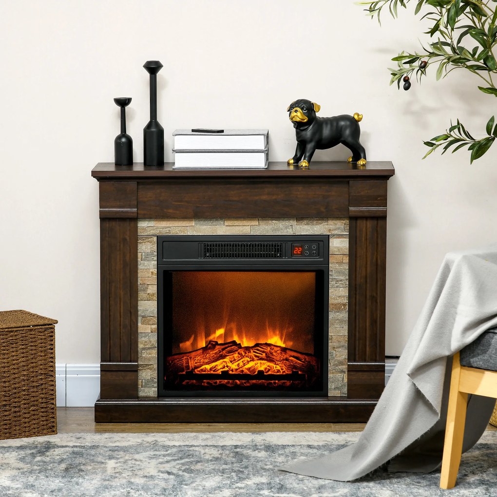 HOMCOM Elektrický krb 1800W s topením, dálkovým ovládáním, ochranou proti přehřátí, dekorační krb, tmavě hnědý