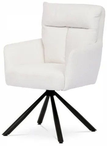 Jídelní židle bílá látka bouclé, otočný mechanismus 180°, nohy černý kov HC-541 WT2